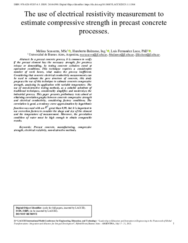 (PDF) The use of electrical resistivity measurement to estimate compressive strength in precast ...