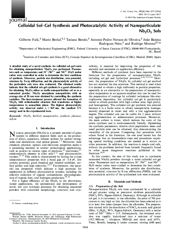 (PDF) Colloidal Sol–Gel Synthesis and Photocatalytic Activity of ...