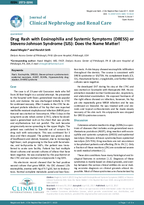(PDF) Drug Rash with Eosinophilia and Systemic Symptoms (DRESS) or ...