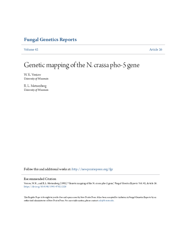 (PDF) Genetic mapping of the N. crassa pho-5 gene