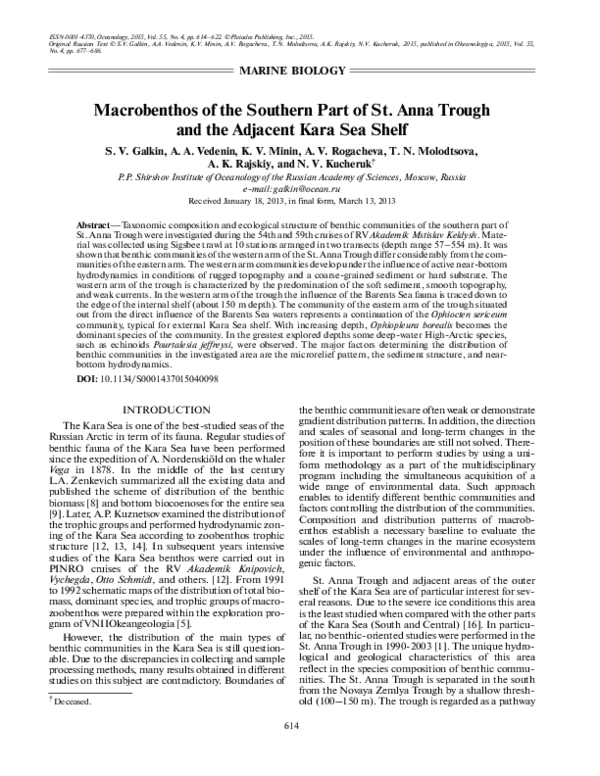 (PDF) Macrobenthos of the southern part of St. Anna trough and the ...