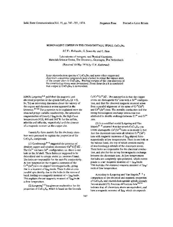 (PDF) Monovalent copper in the chalcogenide spinel CuCr2Se4