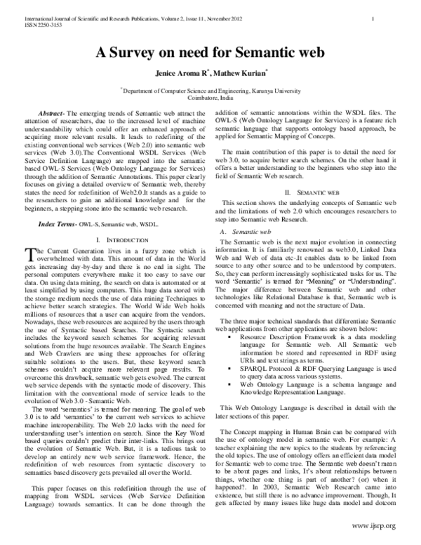 Pdf A Survey On Need For Semantic Web