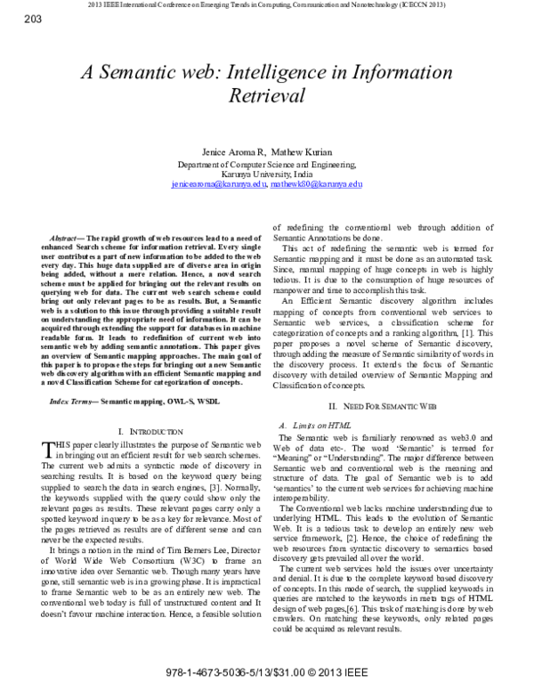 (PDF) A Semantic web: Intelligence in information retrieval