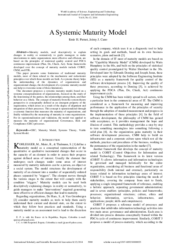 (PDF) A Systemic Maturity Model