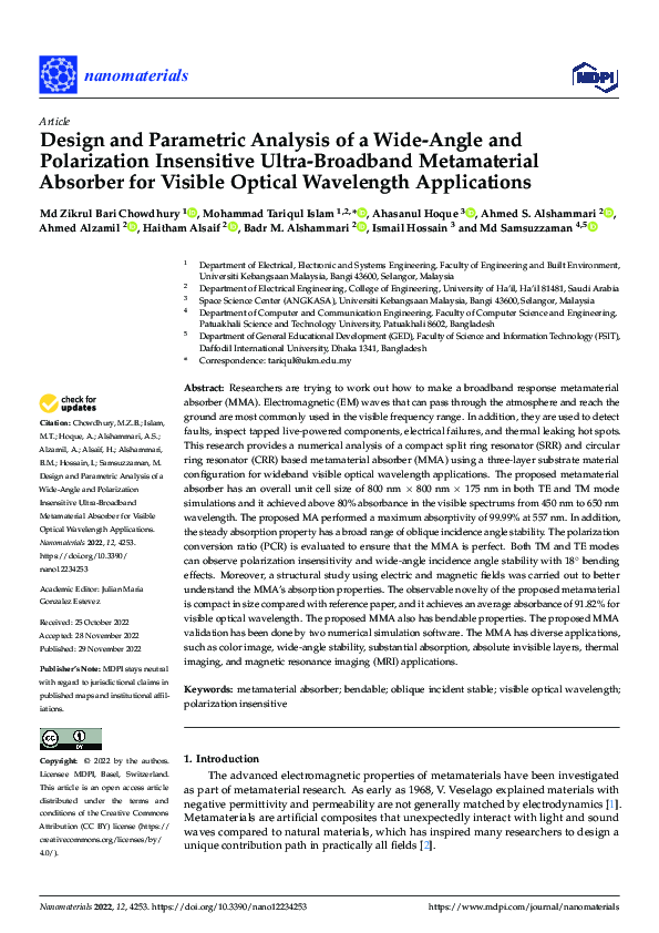 (PDF) Design and Parametric Analysis of a Wide-Angle and Polarization Insensitive Ultra ...