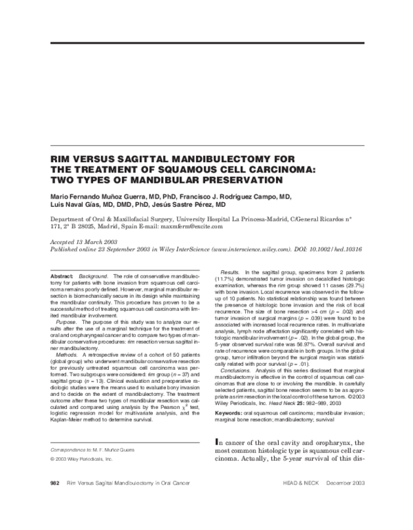 (PDF) Rim versus sagittal mandibulectomy for the treatment of squamous ...