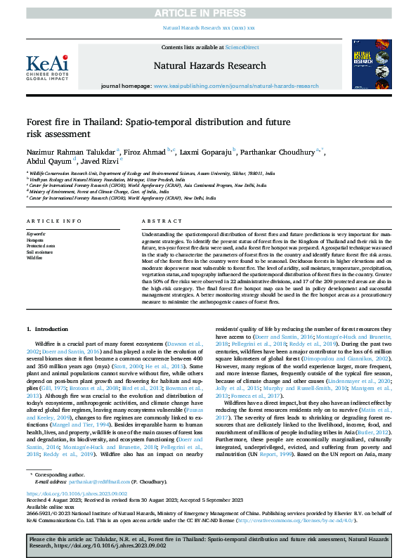 Pdf Forest Fire In Thailand Spatio Temporal Distribution And Future Risk Assessment