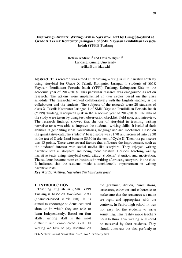 (PDF) Improving Students’ Writing Skill in Narrative Text by Using Storybird
