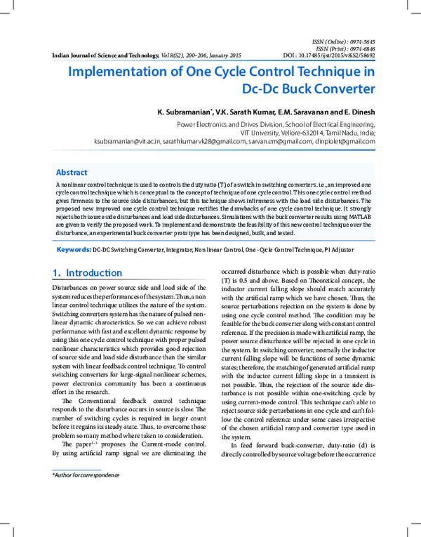 (PDF) Implementation of One Cycle Control Technique in Dc-Dc Buck Converter