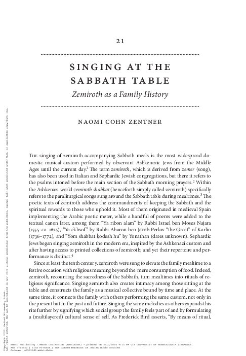 (PDF) Singing at the Sabbath Table: Zemiroth as a Family History