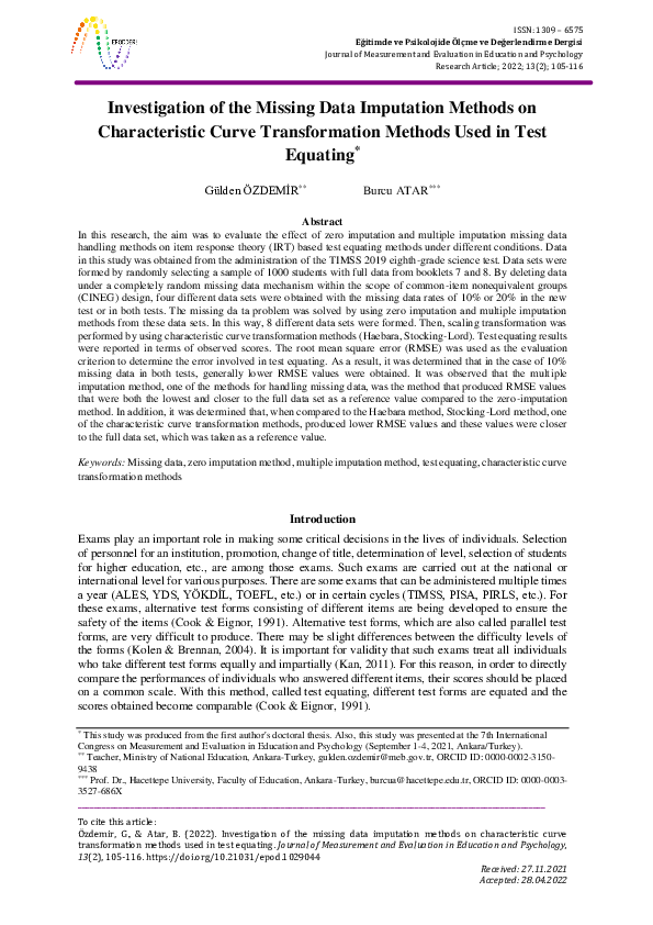 (PDF) Investigation of the Missing Data Imputation Methods on Characteristic Curve ...