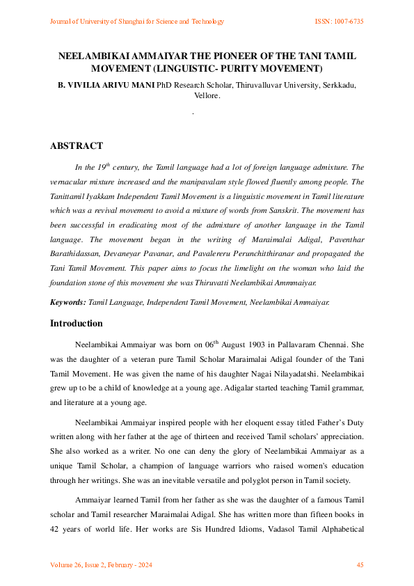 (PDF) NEELAMBIKAI AMMAIYAR THE PIONEER OF THE TANI TAMIL MOVEMENT ...