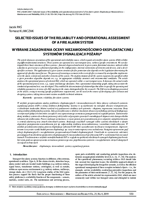 Pdf Selected Issues Of The Reliability And Operational Assessment Of