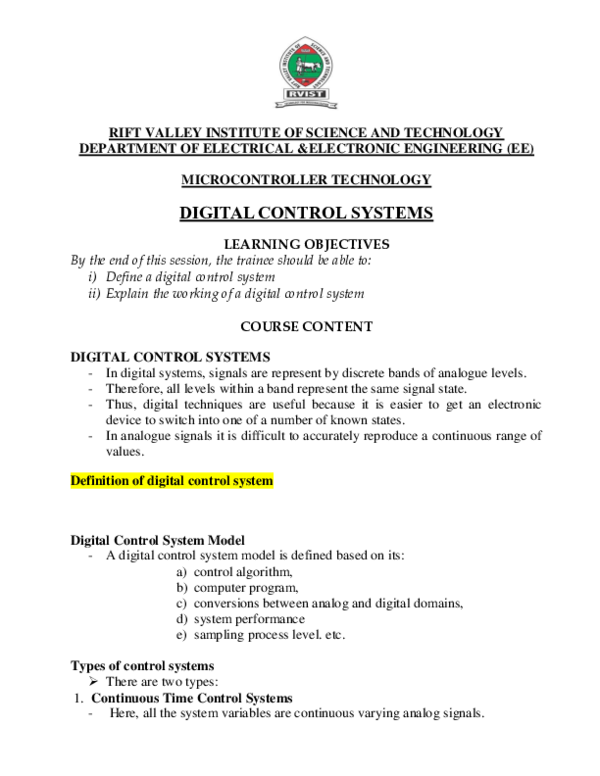(PDF) DIGITAL CONTROL SYSTEMS