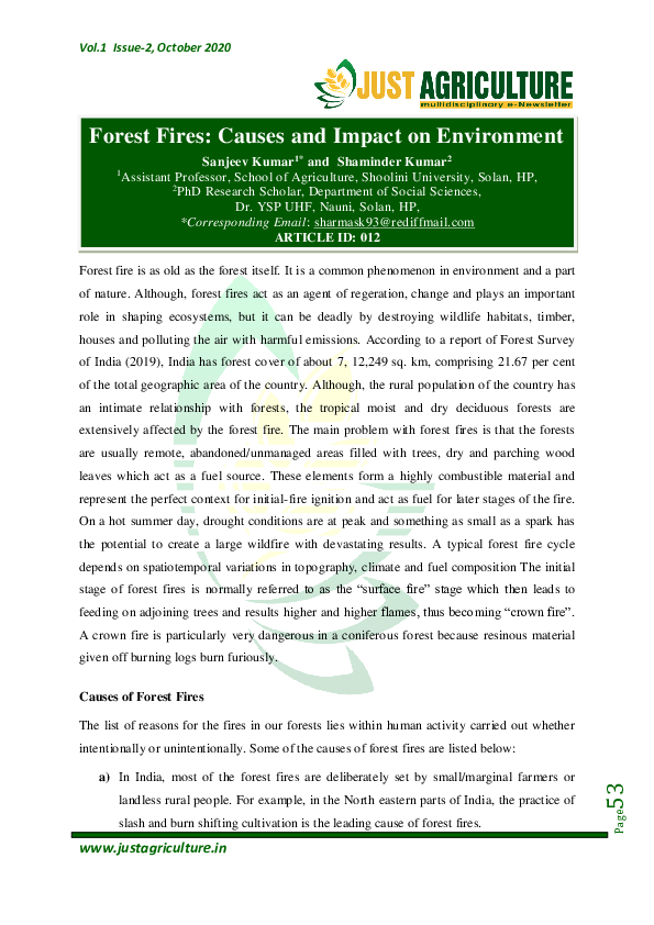 (PDF) Forest Fires Causes and Impact on Environment