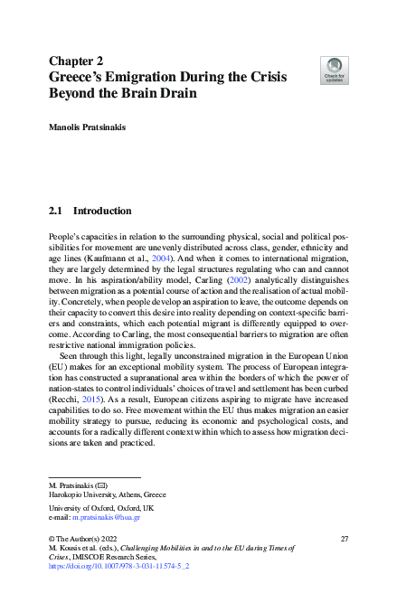 (PDF) Greece’s Emigration During the Crisis Beyond the Brain Drain