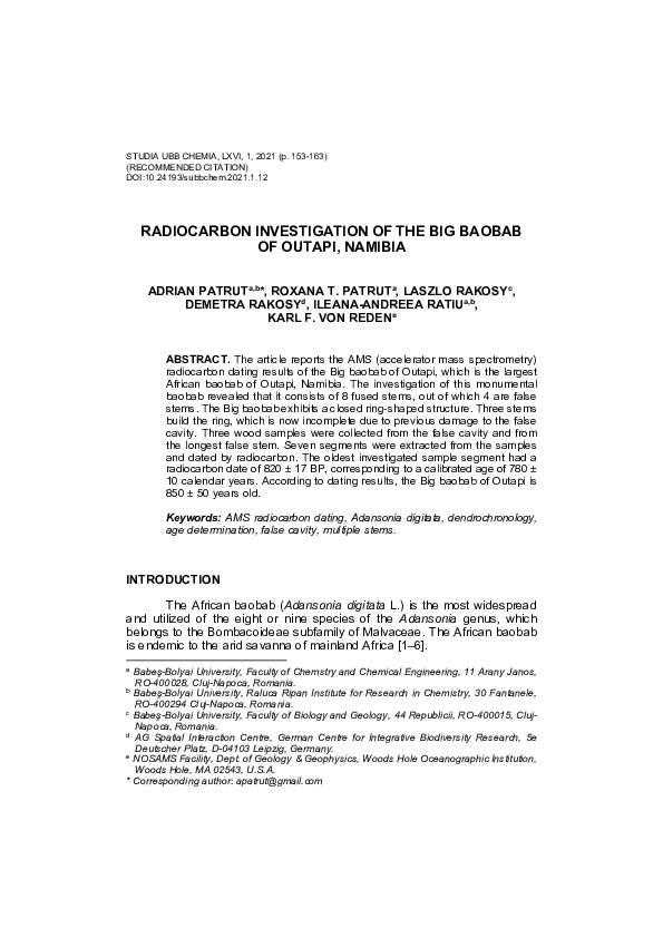 (PDF) Radiocarbon Investigation Of The Big Baobab Of Outapi, Namibia ...