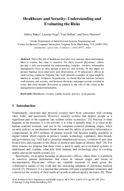 (PDF) Healthcare and Security: Understanding and Evaluating the Risks