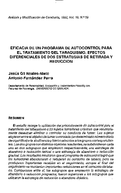 (PDF) Eficacia de un programa de autocontrol para el tratamiento del tabaquismo. Efectos ...