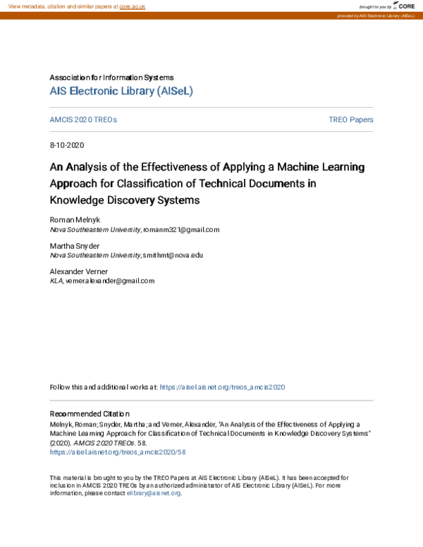 (PDF) An Analysis of the Effectiveness of Applying a Machine Learning ...