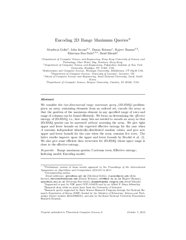 (PDF) Encoding 2D range maximum queries