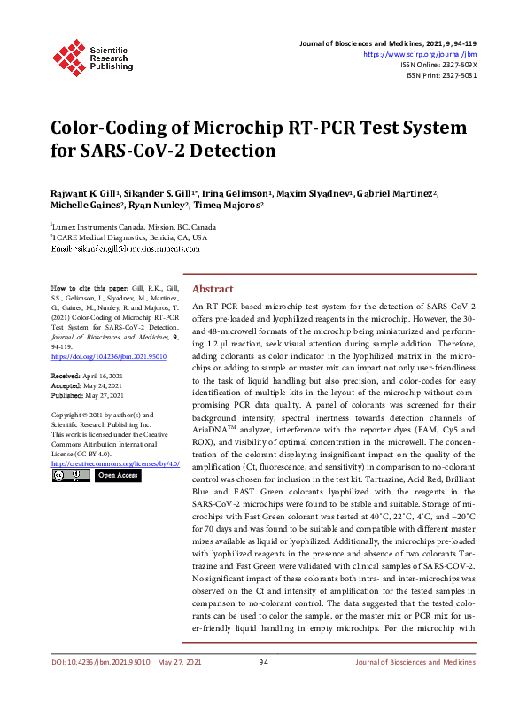 (PDF) Color-Coding of Microchip RT-PCR Test System for SARS-CoV-2 Detection