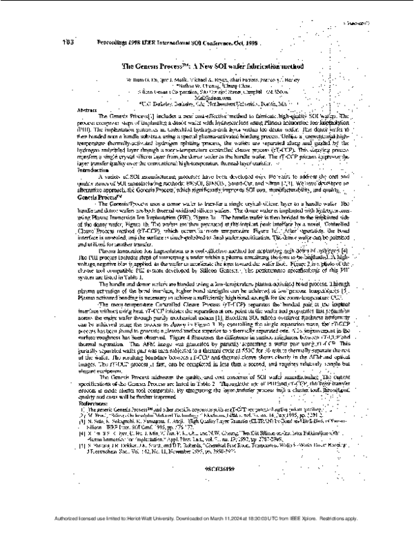 (PDF) The Genesis Process? A New SO1 wafer fabricati thod