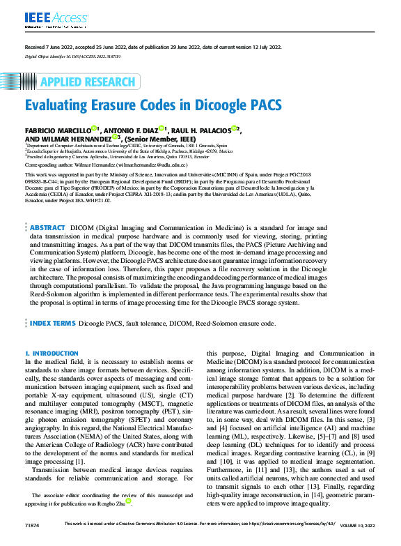(PDF) Evaluating Erasure Codes in Dicoogle PACS