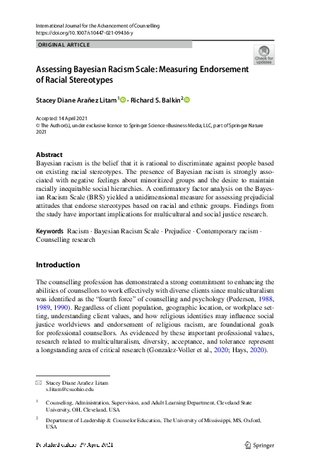 (PDF) Assessing Bayesian Racism Scale: Measuring Endorsement of Racial ...
