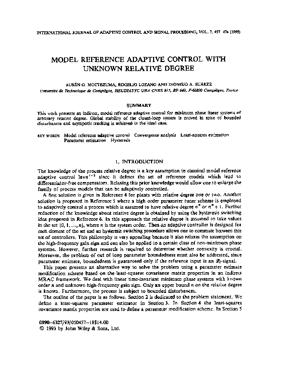 (PDF) Model reference adaptive control with unknown high frequency gain sign | Rogelio Lozano ...