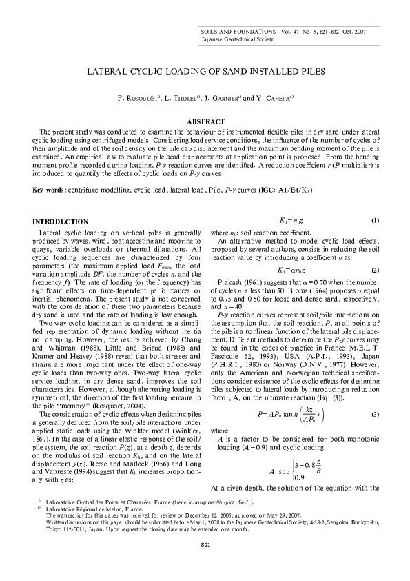(PDF) Lateral Cyclic Loading of Sand-Installed Piles