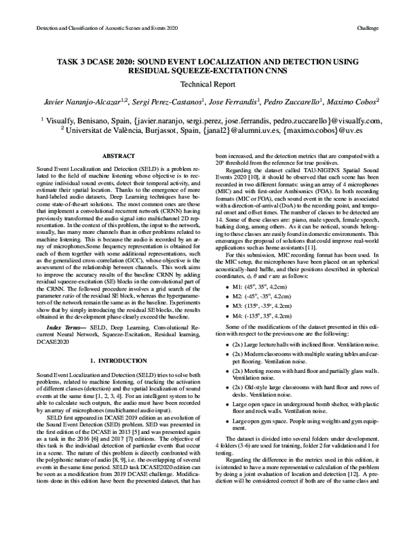 Pdf Task 3 Dcase 2020 Sound Event Localization And Detection Using Residual Squeeze