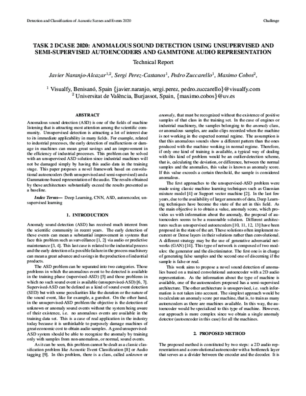 (PDF) TASK 2 DCASE 2020: ANOMALOUS SOUND DETECTION USING UNSUPERVISED ...