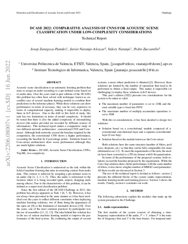 (PDF) DCASE 2022: Comparative Analysis Of CNNs For Acoustic Scene Classification Under Low ...