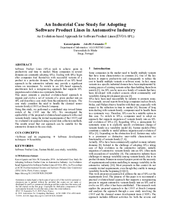 (PDF) An Industrial Case Study for Adopting Software Product Lines in ...