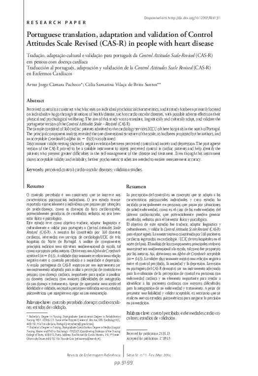 (PDF) Portuguese Translation, Adaptation and Validation of Control Attitudes Scale Revised (CAS ...