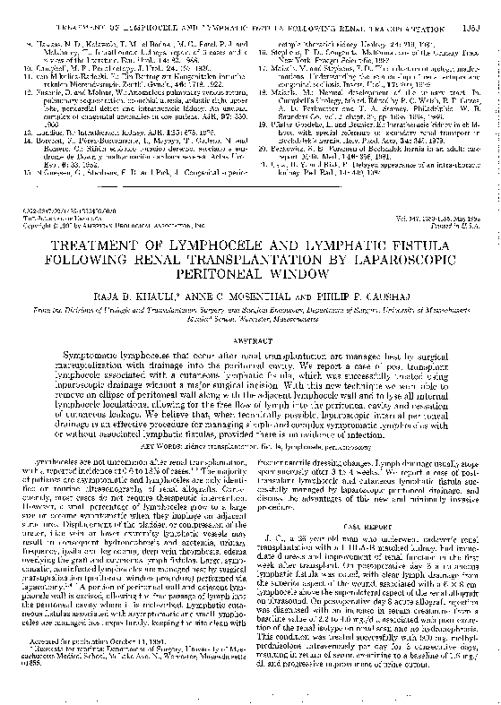 (PDF) Treatment of Lymphocele and Lymphatic Fistula Following Renal ...