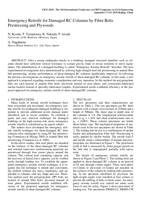 (PDF) Emergency Retrofit for Damaged RC Columns by Fiber Belts ...