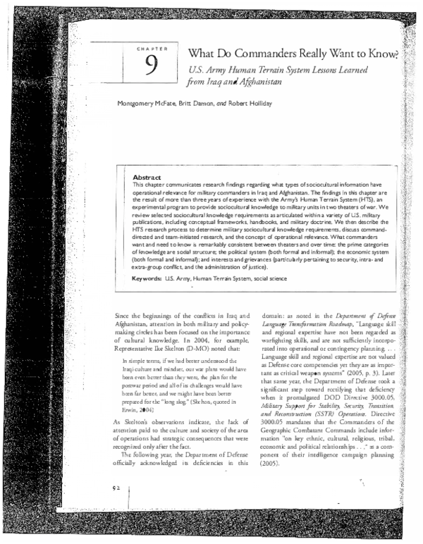 (PDF) What Do Commanders Really Want to Know? US Army Human Terrain ...