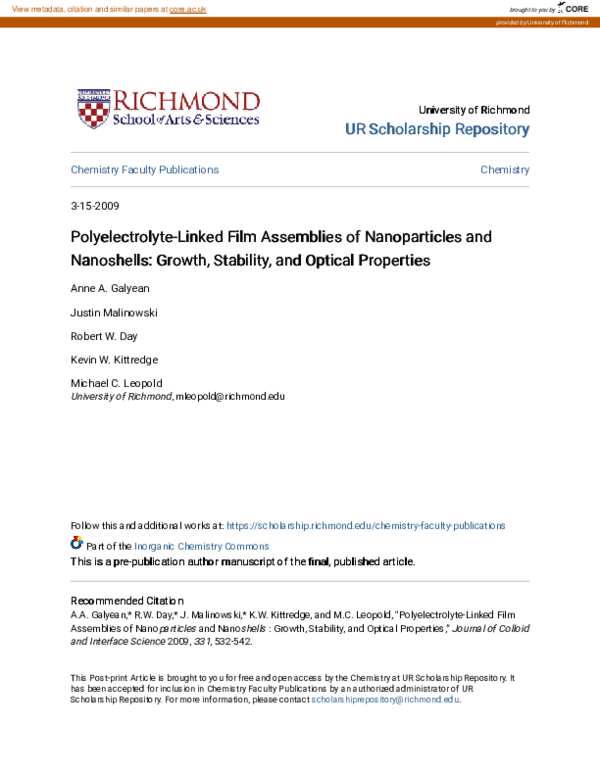 (PDF) Polyelectrolyte-linked film assemblies of nanoparticles and ...