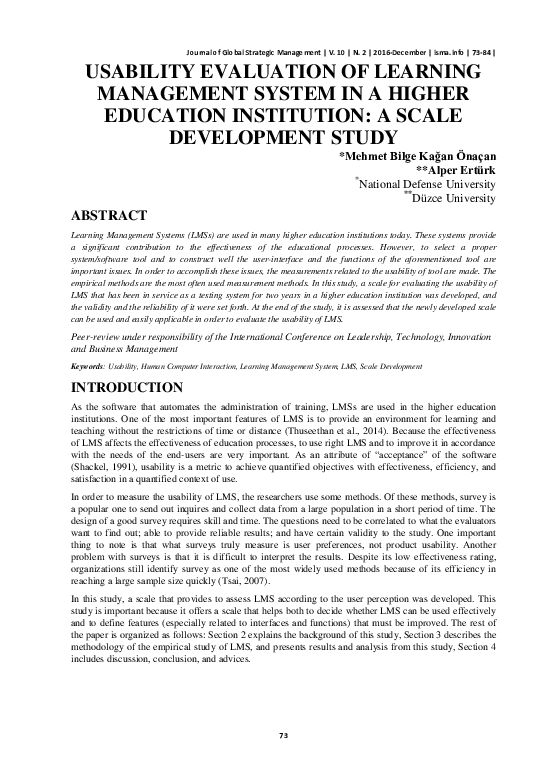(PDF) Usability Evaluation of Learning Management System in a Higher Education Institution: A ...