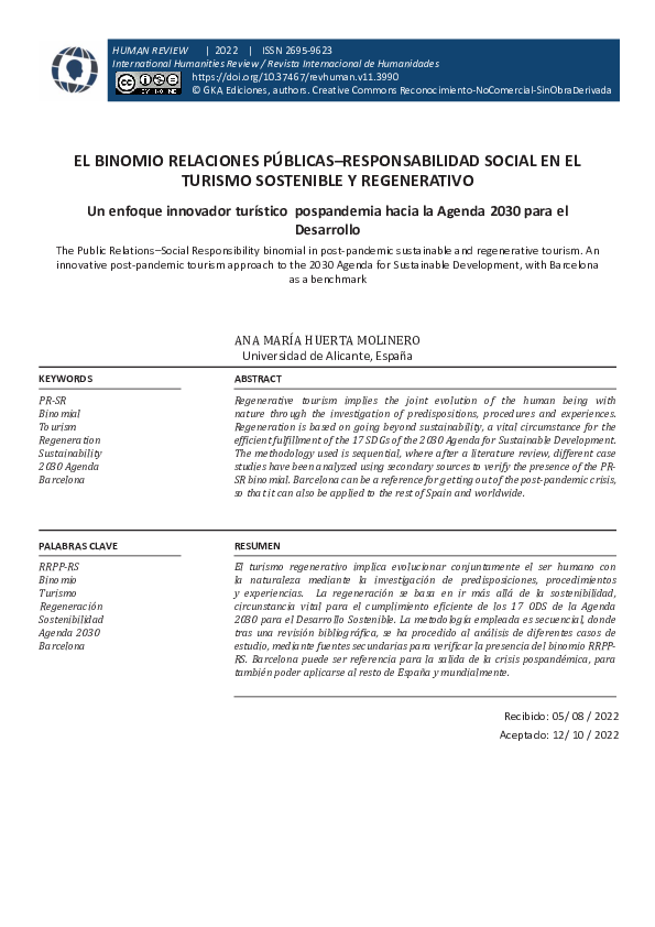 (PDF) binomio Relaciones Públicas–Responsabilidad Social en el turismo sostenible y regenerativo