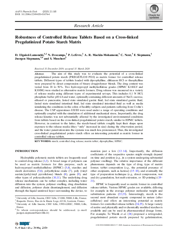 (PDF) Robustness of Controlled Release Tablets Based on a Cross-linked ...