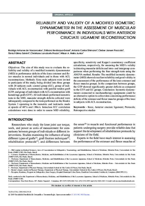 (PDF) Reliability and Validity of a Modified Isometric Dynamometer in the Assessment of Muscular ...