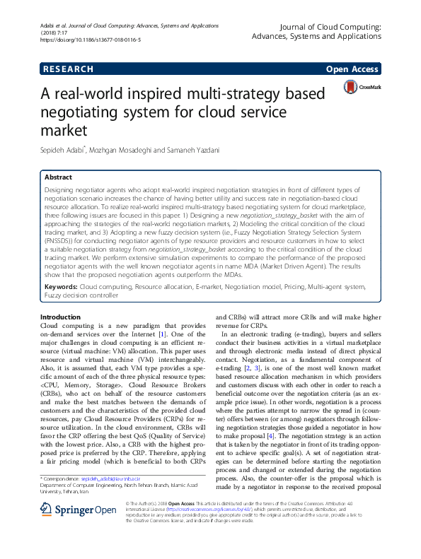 (PDF) A real-world inspired multi-strategy based negotiating system for cloud service market