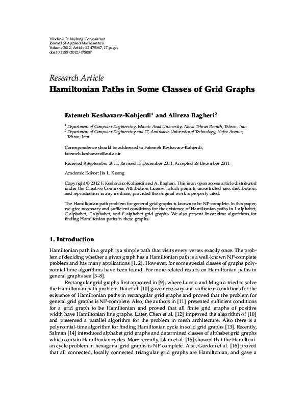 (PDF) Hamiltonian Paths in Some Classes of Grid Graphs