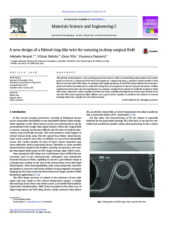 (PDF) A new design of a Nitinol ring-like wire for suturing in deep ...