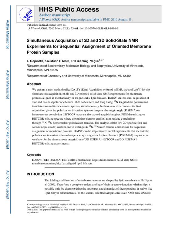 (PDF) Simultaneous acquisition of 2D and 3D solid-state NMR experiments for sequential ...
