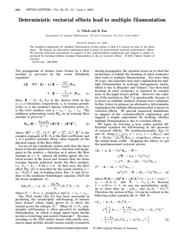 Pdf Deterministic Vectorial Effects Lead To Multiple Filamentation